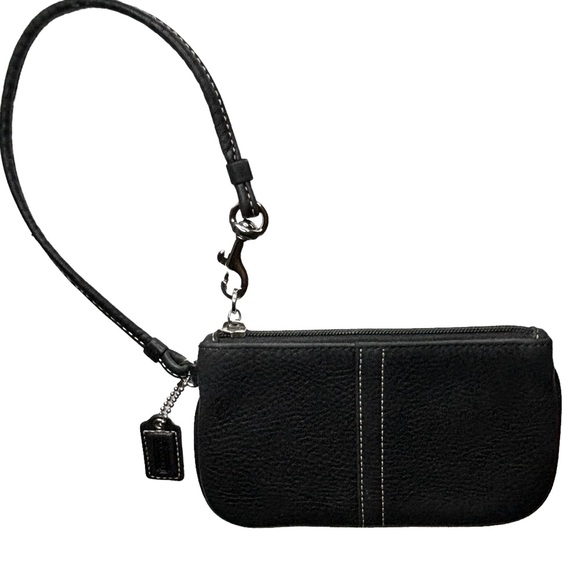 Coach | Bags | Coach Leather Small Wristlet Black Pebbled Leather ...